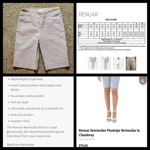 Renuar | Shorts | Renaur Seersucker Bermuda Shorts Size 2 Colors Tan ...